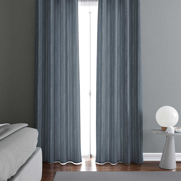 Curtains in Linen and Cotton with Hand Drawn Stripes in Steel Blue Col ...